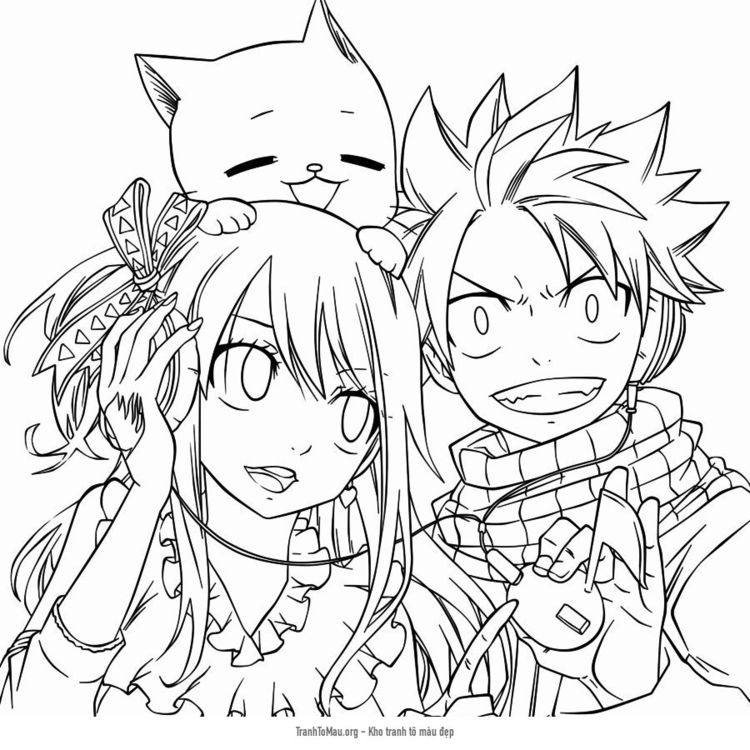 Tải tranh tô màu lucy, natsu và happy